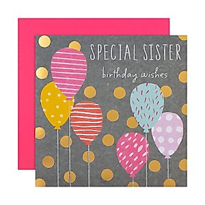 Hallmark Birthday Card for Sister - Contemporary Patterned Balloons Design