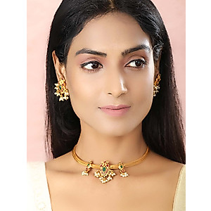 Priyaasi Indian Choker Jewelry Set for Women | Festive Kemp Stone Jewellery | Peacock-Inspired Design | Gold-Plated | Brass Metal | Pearl Drop | Indian Bridal Jewelry Set for Wedding