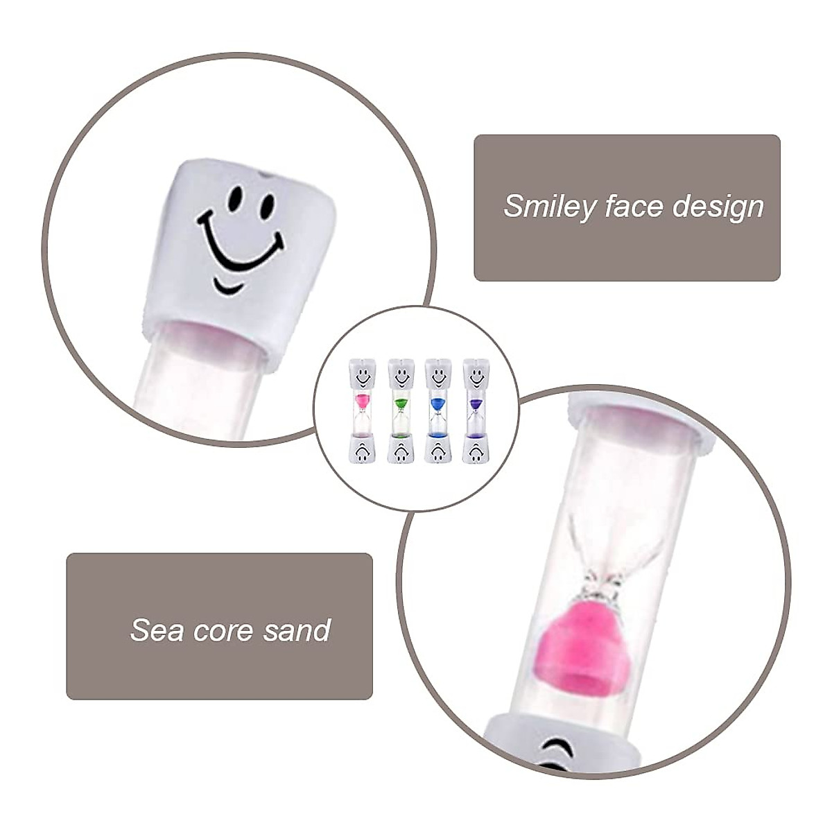 4 Pcs Toothbrush Timer Hourglass 3 Minute Sand Timer Smile Hourglass Timer for Kids Proper Tooth Brushing