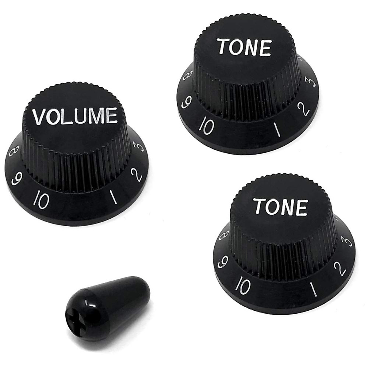 Vintage Forge Black Guitar Control Knobs (1 Volume, 2 Tone, 1 Switch Tip) for Fender Strat Style Electric Guitars Fits USA (Imperial) Split Shaft Pots STKUS-BLK