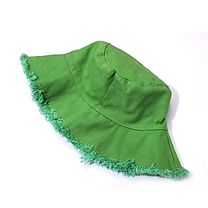 NLCAC St Patricks Day Hat Green Shamrock Bucket Hat Cotton Frayed Trim Summer Beach Sun Hats for Women (Green)