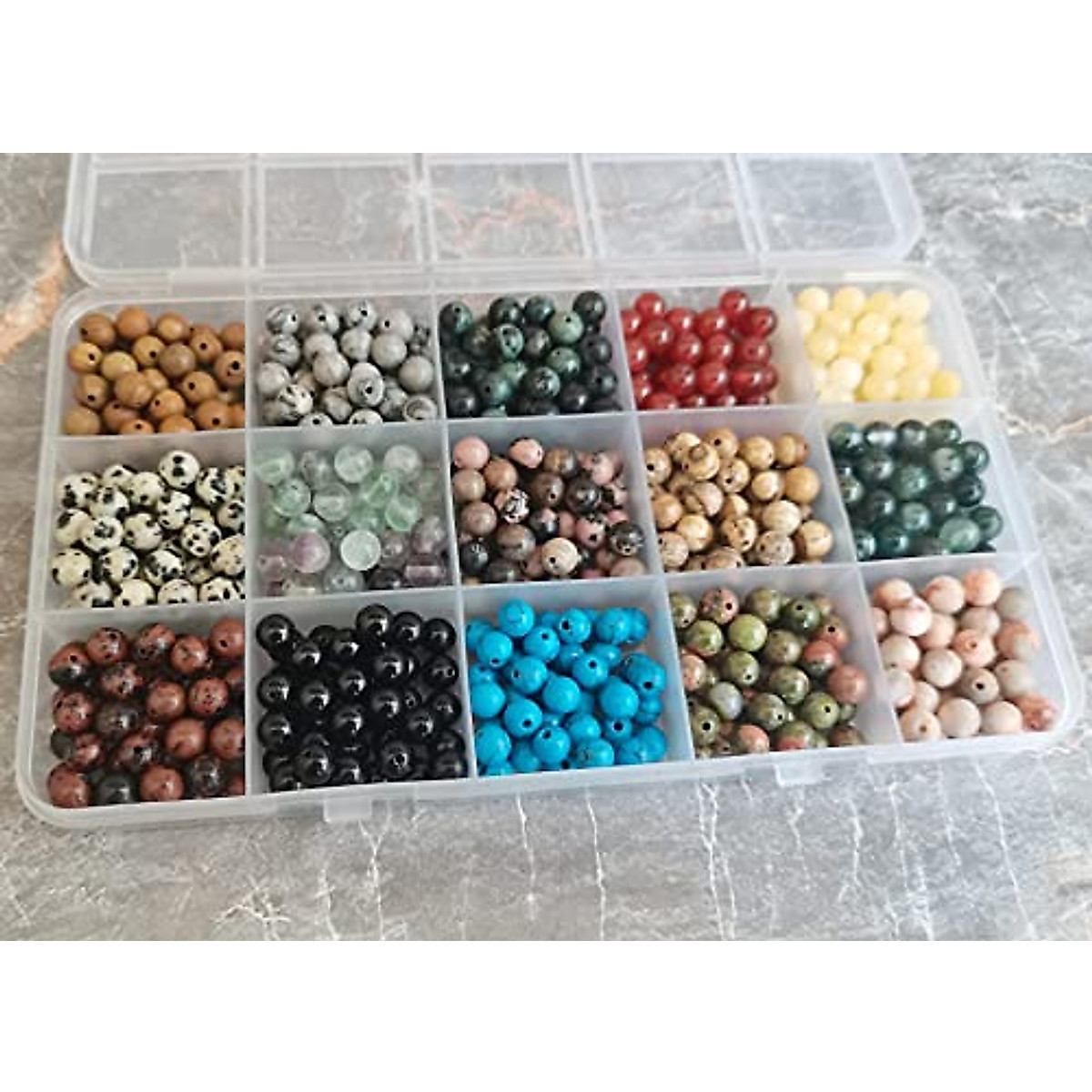 GangGangHao 750pcs 6mm Real Natural Round Stone Beads Smooth Crystals Loose Gemstone Multi Color Mixed DIY for Jewelry Making(6mm,15 Color Mix-S1)