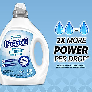 Amazon Brand - Presto! Concentrated Liquid Laundry Detergent, Free & Clear, Hypoallergenic, Free of Perfumes Clear of Dyes, 110 Loads, 82.5 fl oz