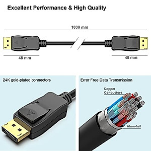 BENFEI DisplayPort to DisplayPort 6 Feet Cable, DP to DP Male to Male Cable Gold-Plated Cord, Supports 4K@60Hz, 2K@144Hz Compatible for Lenovo, Dell, HP, ASUS and More