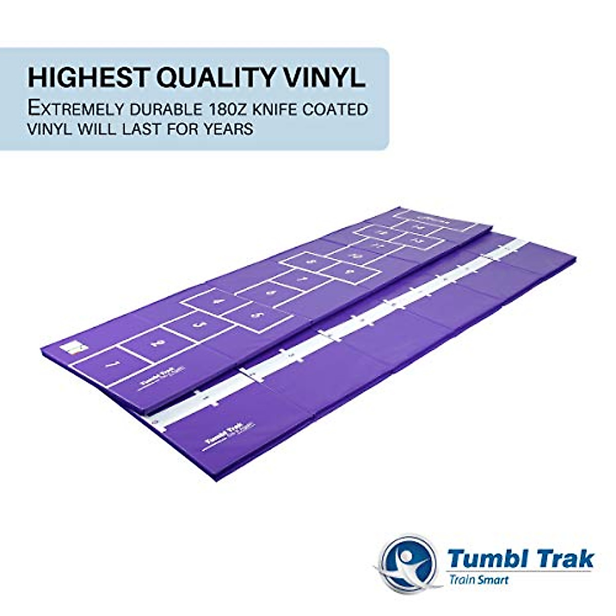 Tumbl Trak Hopscotch Mat, Purple with Hopscotch Squares on One Side and Numbered Line on the Other Side for Long Jump, 3-Feet Width x 12-Feet Length x 1-3/8-Inch Height