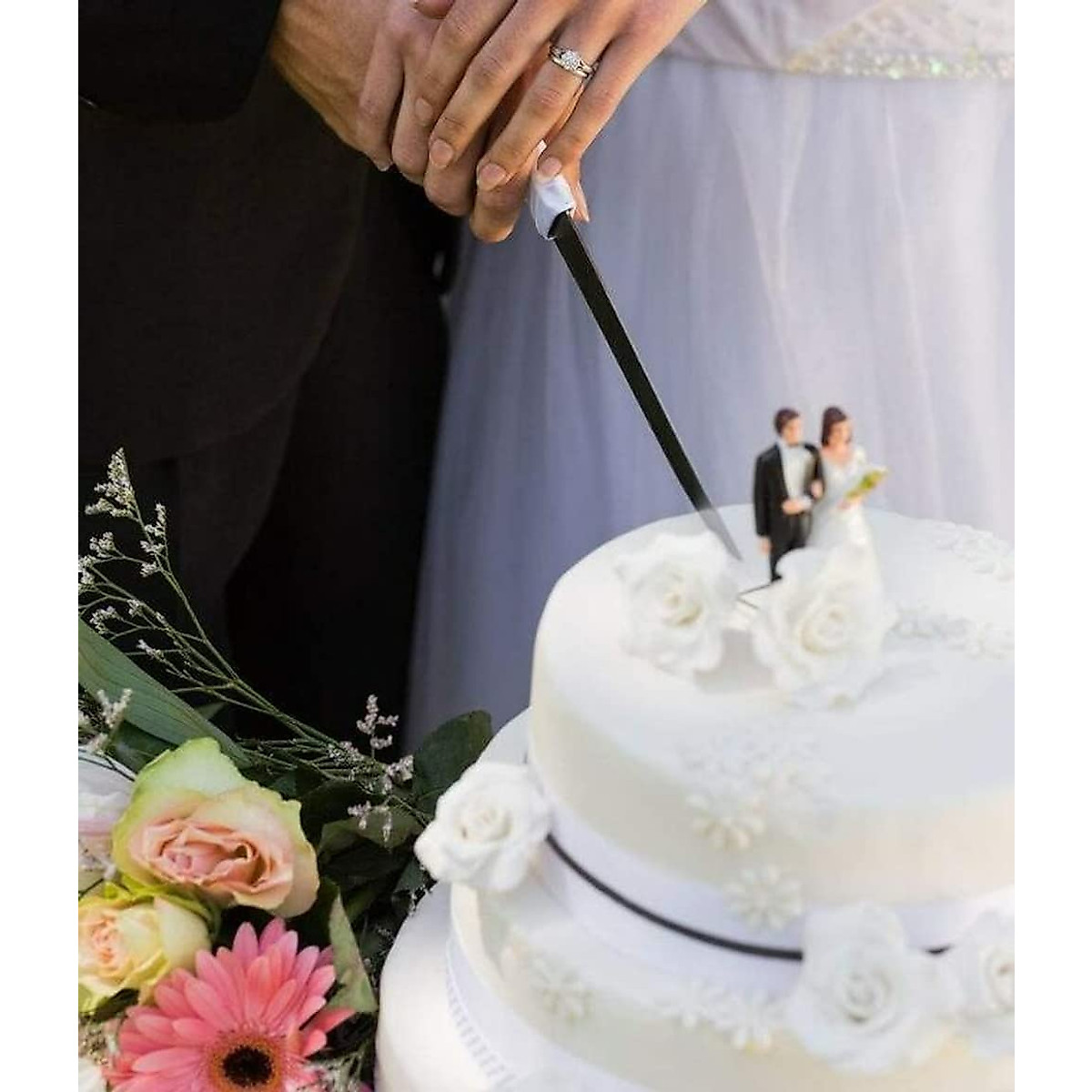 Handmade White Rose Wedding Cake Knife Shovel Server 2 Piece Set of Wedding Site Props