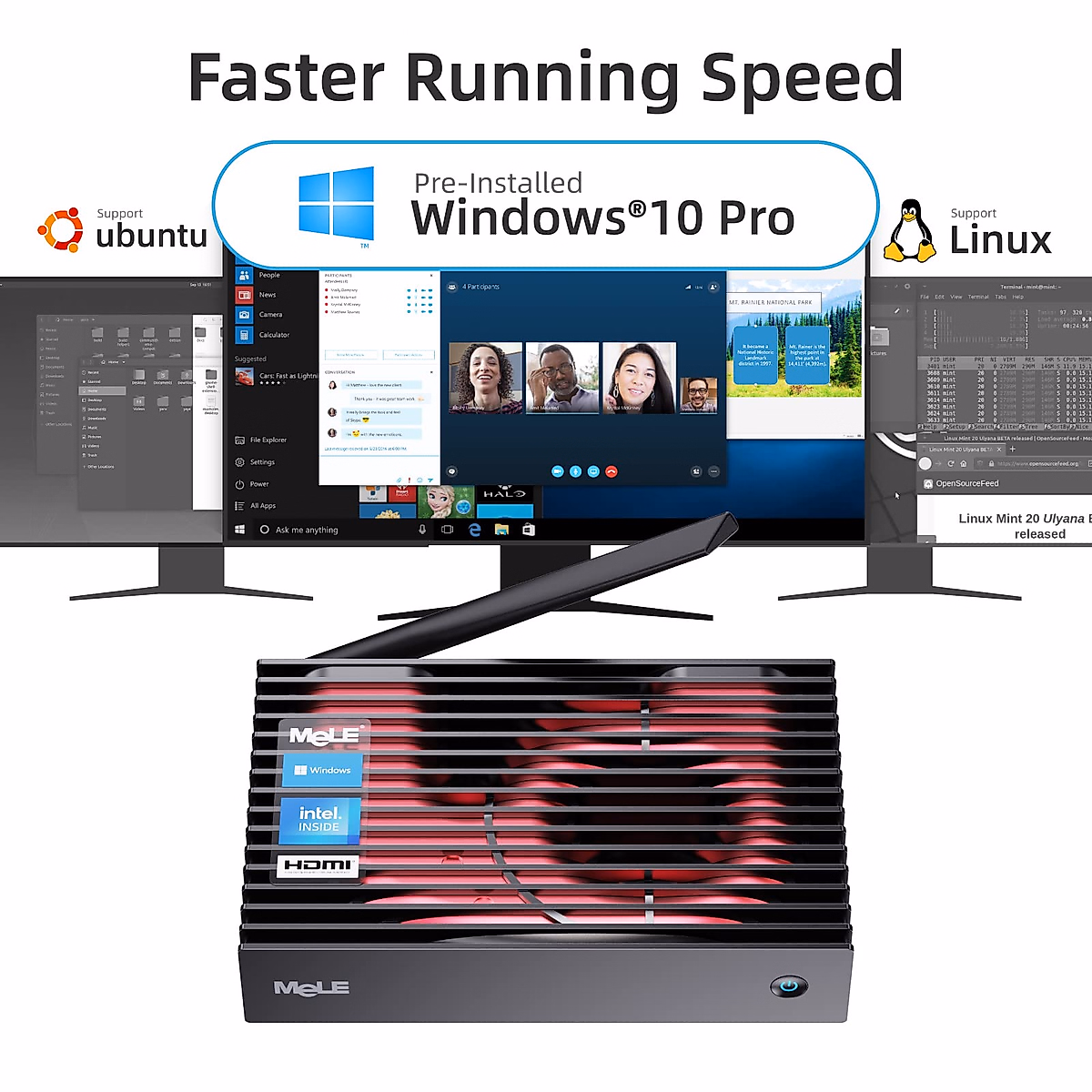 MeLE PCG35 Fanless Mini PC Windows 11 Pro J4125 8GB 128GB Small Desktop Micro Computers Dual HDMI, VGA Three Screen Support Gigabit Ethernet WiFi PXE Auto Powe on Work on Industrial IOT Business