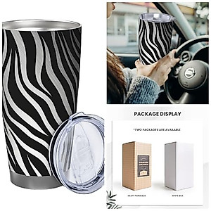 Zebra Print Tumbler with Lid and Straw 20oz Stainless Steel Car Cup for Hot and Cold Drinks, Double Wall Insulated Travel Coffee Mug Reusable Drink Thermos Cup Birthday Gifts