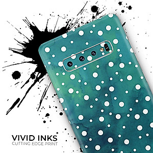DesignSkinz Green and White Watercolor Polka Dots Protective Vinyl Decal Wrap Skin Cover Compatible with The Samsung Galaxy S20 (Screen Trim & Back Glass Skin)