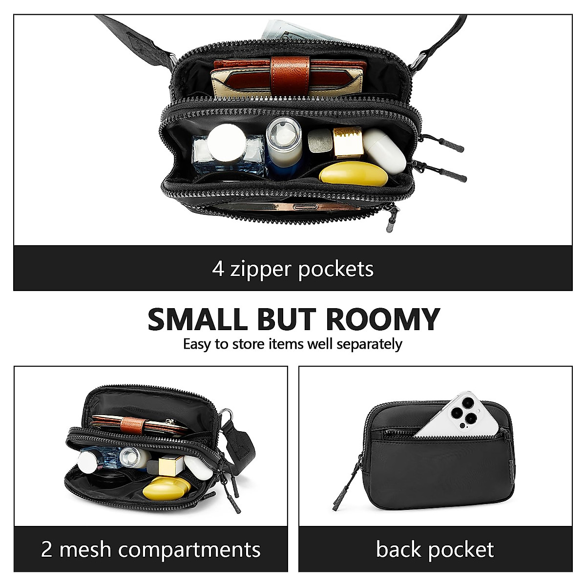 WESTBRONCO Small Crossbody Bags for Women Nylon with Adjustable Strap, Mini Crossbody Purse, Fahion Shoulder Bag for Traveling Workout Black