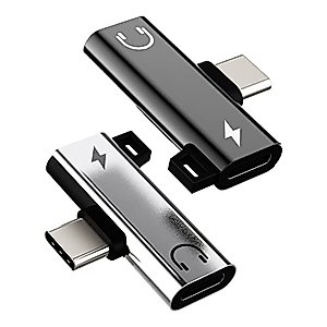 Dual USB-C Headphone Adapter(2Pack) 2in1 Charger Aux Audio Splitter Cable Dac Type C Jack Charging Dongle Cord Compatible for Samsung Galaxy S23 S22 LG Google Apple IPhone15 Pro Max Plus ipad Pro Air