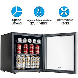 KUPPET 62-Can Beverage Cooler and Refrigerator, Small Mini Fridge for Home, Office or Bar with Glass Door and Adjustable Removable Shelves, Perfect for Soda Beer or Wine, Stainless Steel, 1.6 Cu.Ft.