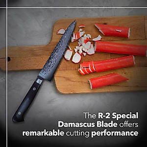 JCK ORIGINAL Kagayaki Japanese Chef’s Knife, KGRP-1 Professional Petty Knife, Polished Patterned Damascus Stainless Steel with Ergonomic Black Pakka Wood Handle, 5.9 inch