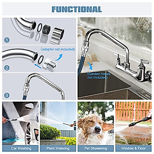 CWM Wall Mount Commercial Sink Faucet 8 Inches Commercial Faucet with 14 Inches Spout