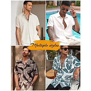 COOFANDY Men's Hawaiian Tropical Short Sleeve Shirt Cotton Linen Floral Button Down Shirts