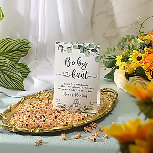 Gemscream 101 Pcs Baby Shower Games Include Paperboard Baby Hunt Sign 100 Mini Plastic Babies Tabletop Sign Tiny Babies Funny Baby Shower Prizes for Gender Reveal Party Favors (Green,Greenery)