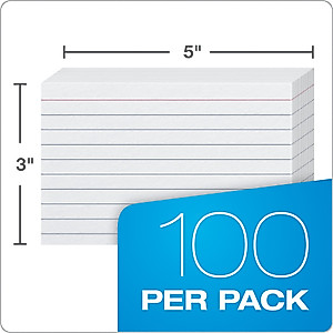 Oxford Heavyweight Ruled Index Cards, 3" x 5", White, 100 Per Pack (63500)
