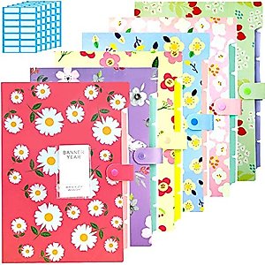 STUs Expanding File Folder - 6 Pack Accordian File Organizer with 5 Pockets Document Accordion Folder and 168 Pcs File Folder Labels for School and Office