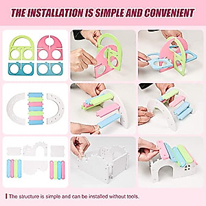 Dwarf Hamsters House DIY Wooden Gerbil Hideout Rainbow Bridge Swing and PVC Seesaw, Pet Sport Exercise Toys Set, Sugar Glider Syrian Hamster Cage Accessories, Suitable for Small Animal Habitat