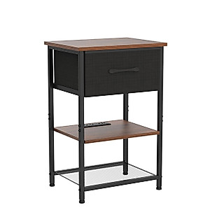 LAKEMID Nightstands Set of 2 with Charging Station and Drawer, End Table Side Table with 20 Colors LED Light Strip and 2 Layers Shelf for Bedroom Living Room Sofa (Rustic Brown)