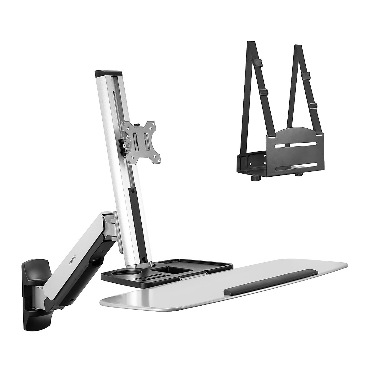 Mount-It! Sit Stand Wall Mount Workstation | Adjustable Height Stand Up Computer Station with Articulating Monitor Mount, Keyboard Tray, & CPU Holder | VESA Mount 75x75 and 100x100 | MI-7905