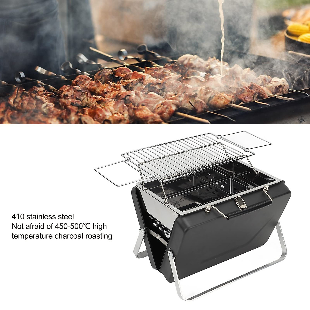 Charcoal Grill Portable smoker grill Travel BBQ Grill Foldable Barbecue Grill for Camping Outdoor Cooking Backyard Patio Picnic(Black)