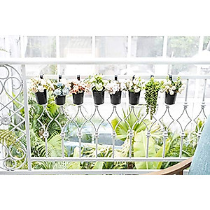 Dahey 10 Pcs Hanging Flower Pots Metal Iron Bucket Planter for Railing Fence Balcony Garden Home Decoration Flower Holders with Detachable Hooks, Black, 4 Inches