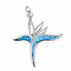 Arthur's Jewelry 925 Sterling silver Hawaiian bird of paradise flower blue synthetic opal pendant
