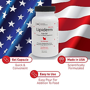 International Veterinary Sciences IVS Lipiderm Gel Cap Skin and Coat Fish Oil Omega 3 and 6 Dietary Supplement for Small/Medium Dogs, Made in the USA, 60 Count