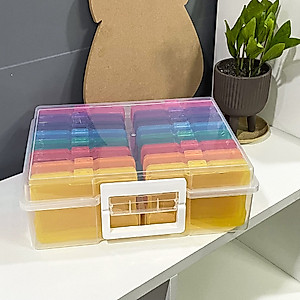 SUNMAIO 4" x 6" Photo Cases and Clear Craft Keeper with Handle - 16 Inner Cases Plastic Storage Container Box (Multi-Colored)