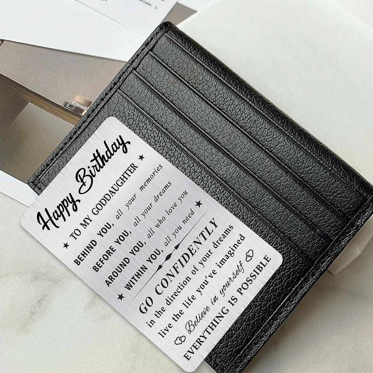 MOQIYXL Goddaughter Birthday Card, Happy Birthday Goddaughter Gifts Ideas, Small Engraved Wallet Card