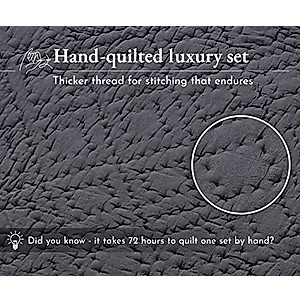 California Design Den Soft 100% Cotton Hand-Quilted Twin/Twin-XL Quilt with Sham, Pure Cotton Fabric & Fill, Charcoal Grey Twin Quilt, Pre-Softened, Diamond Pattern (Charcoal Grey)