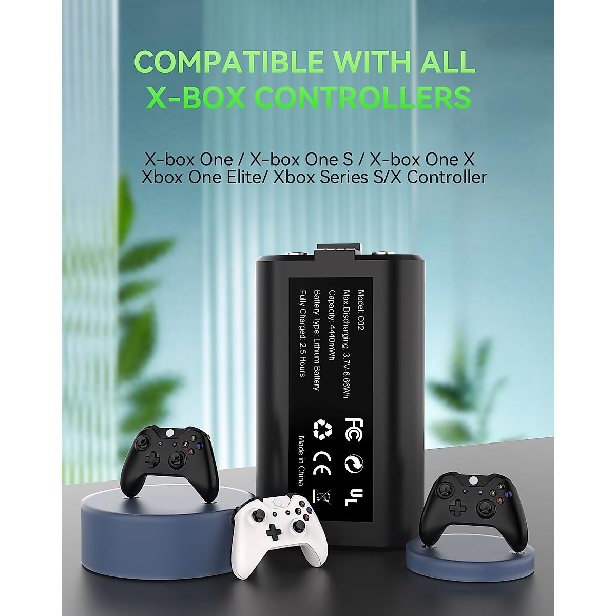Rechargeable Battery Pack for X-box Series X|S/ One, 2 Pack 4440mWh 3.7V Battery Pack for X-box One/One S/One X/One Elite All X-box Controllers Supports Use While Charging (Includes 2 Batteries Only)
