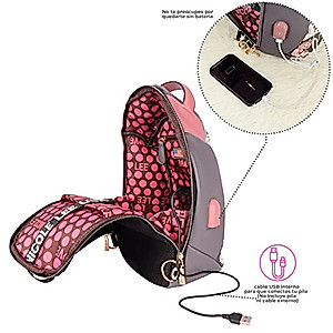 Nicole Lee Sling Backpack with USB Charging and Earphone Ports, Top Handle Travel School Crossbody Bag, Adjustable Strap (Double Queens)