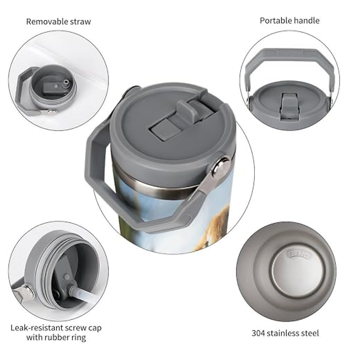 30oz Stainless Steel Insulated Tumbler with Flip Lid & Straw, Leakproof Travel Mug for Car, Cute Funny Rabbit Double Wall Vacuum Thermal Coffee Cup with Handle, Spill-Proof Design for Hot/Cold Drinks