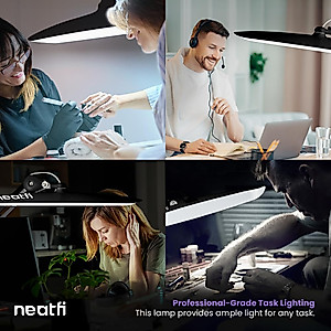 Neatfi XL 2,200 Lumens LED Task Lamp, 24W, 117 Pcs SMD LED, Dimmable, 4 Level Brightness, 3 Light Modes, Desk Light for Home, Office, Workbench (CCT, Black)
