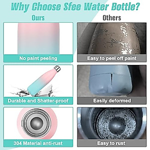 Sfee Insulated Water Bottle, 17oz Stainless Steel Water Bottles, Double Wall Vacuum Reusable Water Bottles Leak Proof BPA-FREE Sports Bottle Cup Keep Hot&Cold for Running Gym Cycling Kids(SPink)