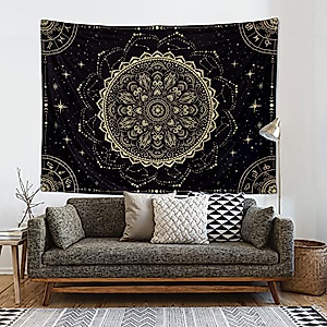 FLY SPRAY Black Golden Mandala Tapestry Astrology Wall Hanging Wall Tapestry Aesthetic Hippie Wall Decor Bohemian Wall Art Boho Home Decoration for Bedroom,Living Room,Dorm