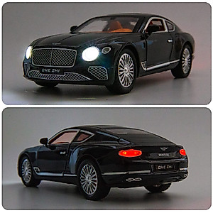 WAKAKAC Compatible for 1/24 Bentley Continental GT Model Car Alloy Diecast Toy Car Collectible Pull Back Toy Vehicles with Sound and Light Door Can Be Opened for Girls Boys Gift(Black)