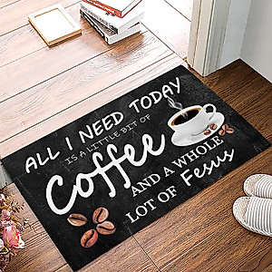 Afternoon Coffee Tea Brown Coffee Bean Indoor Doormat Bath Rugs Non Slip, Washable Cover Floor Rug Absorbent Carpets Floor Mat Home Decor for Kitchen Bedroom Farmhouse Black Backdrop (16x24)