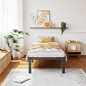 ZIYOO Twin Bed Frame 18 Inches Tall 3 Inches Wide Wood Slats with 2500 Pounds Support, No Box Spring Needed for Foam Mattress, Underbed Storage Space, Easy Assembly, Noise Free