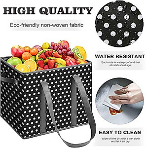 Flipzon 3 Pack Reusable Grocery Shopping Bags Foldable Washable Storage Baskets Bins Box for Groceries(B-W)