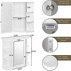 AMZOSS Bathroom Medicine Cabinet with Mirror, Wall Mounted Bathroom Storage Cabinet with Double Doors and Adjustable Shelf, Wooden Storage Cabinets Organizer for Kitchen, Toilet Furniture (White)