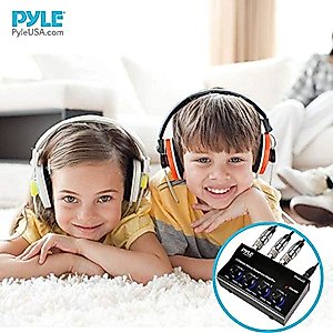 PYLE-PRO 4-Channel Portable Stereo Headphone Amplifier-Professional Multi-Channel Mini Earphone Splitter Amp w/4 ¼” Balanced TRS Headphones Output Jack and 1/4' TRS Audio Input For Sound Mixer-PHA40.