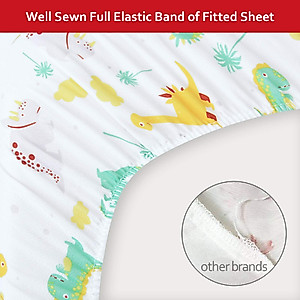 Mini Crib Sheets Fitted Compatible with Graco Playard Playpen, Breathable and Soft Fabric Pack and Play Sheets Suitable for Baby Boys or Girls Everyday Use - Dinosaur Paradise