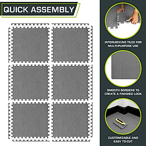 ProsourceFit Puzzle Exercise Mat ½ in, EVA Interlocking Foam Floor Tiles for Home Gym, Mat for Home Workout Equipment, Floor Padding for Kids, Grey, 24 in x 24 in x ½ in, 24 Sq Ft - 6 Tiles