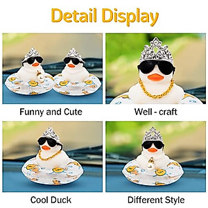 wonuu Princess&Prince Duck - Cute Car Accessories, Rubber Duck, Car Decor, Dashboard Decorations, King&Queen Duck for Car Ornaments Bath Time Birthday Gifts Wedding Party Supplies, White Queen Pearl