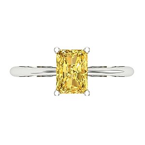 Clara Pucci 1.0 ct Radiant Cut Solitaire Natural Yellow Citrine gemstone Bridal Designer Anniversary Engagement Ring Real 14k White Gold