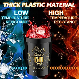 Mototo 30 Pieces 50th Small Birthday Cups 8 oz Cheer to 50 Years Plastic Cups Plastic Birthday Stadium Cups Black and Gold Plastic Cups for Birthday Party Favors Anniversary Wedding Party Supplies
