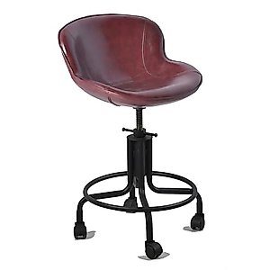 Topower Antique Industrial Design Metal Adjustable Height Kitchen Dining Breakfast Chair Industrial Style Bar Stool Fully Welded Maroon PU Leather Seat